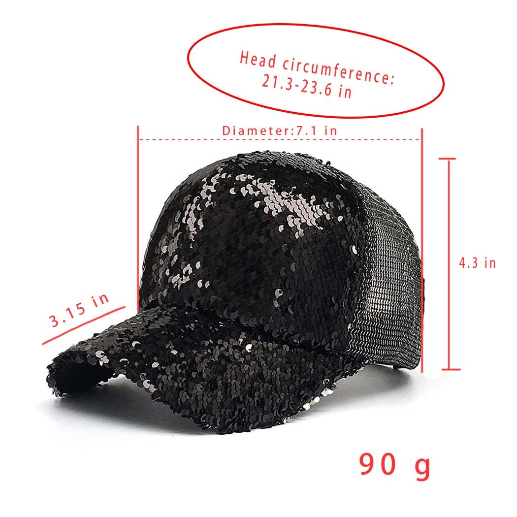 deladola Glitter Sequin Baseball Hat Women Sparkly Stylish Plain Ajustable Cap Party Festival Rave Outdoor Hats for Men Black