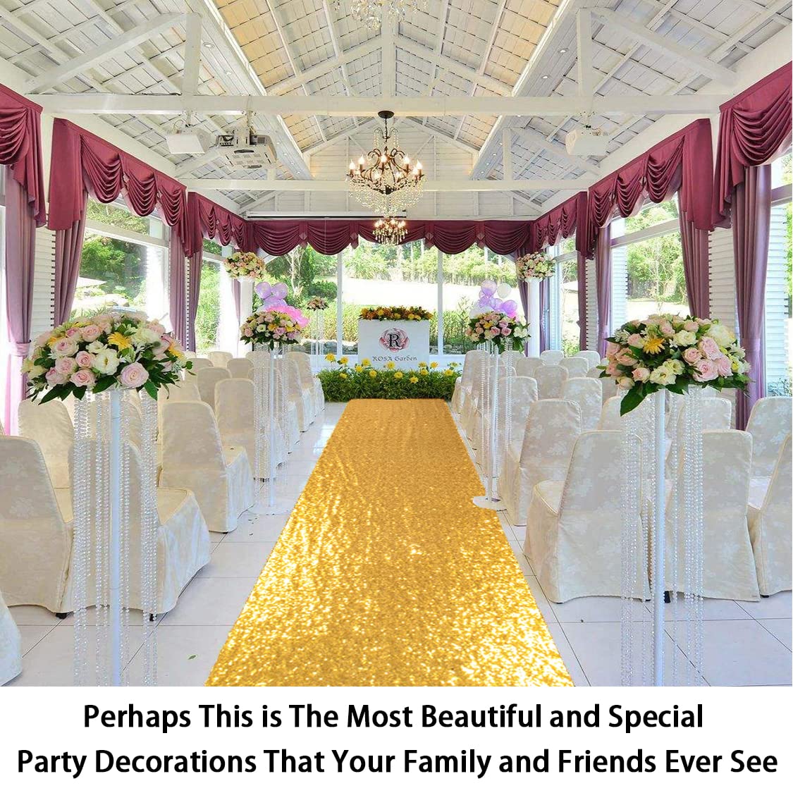 ShinyBeauty Gold Aisle Runner-4FTx15FT-Sequin Aisle Runners Carpet Aisle Runner Outdoor Bridal Aisle Runner Glitter Aisle Runner for Wedding Ceremony (4FTx15FT, Gold)
