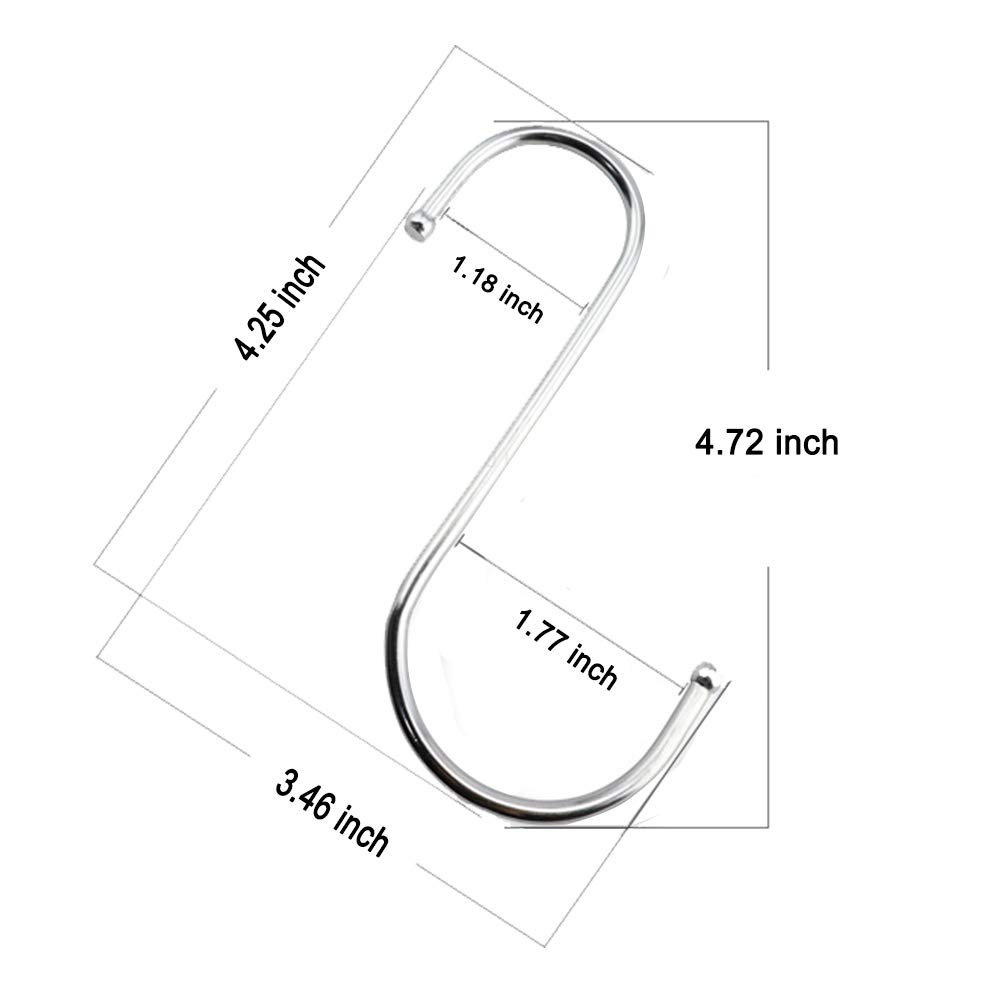 LOYMR 14 Pcs Heavy Duty 4.7 Inches Extra Large S Shape Hooks Heavy-Duty Metal Hanging Hooks Apply Kitchenware Bathroom Utensils Plants Towels Gardening Multiple uses Tools (Silver)