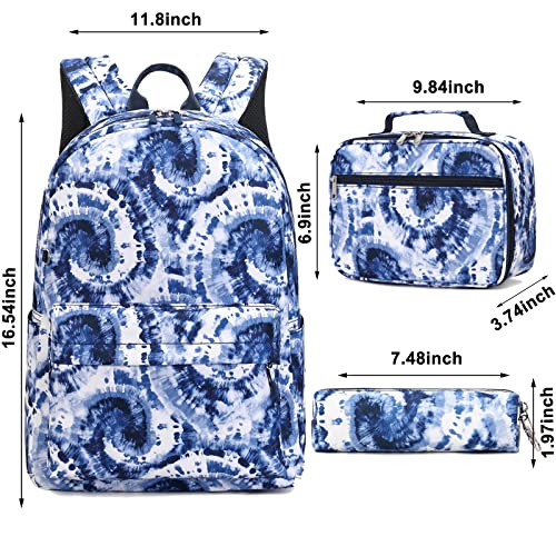 Joyfulife Girls Backpacks, Tie Dye Backpack for Girls Kids Bookbags School Backpack with Lunch Box (Tie Dye Blue)