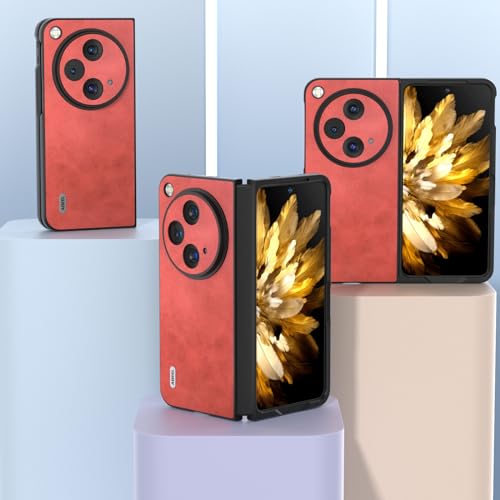 Covthch PU Leather Case Compatible with Oneplus Open, Flip Book Faux Leather Cowhide Pattern Phone case | Lightweight Thin Anti-Scratch Leather Hard PC Bumper OnePlus Open Cover for Women Men-Red
