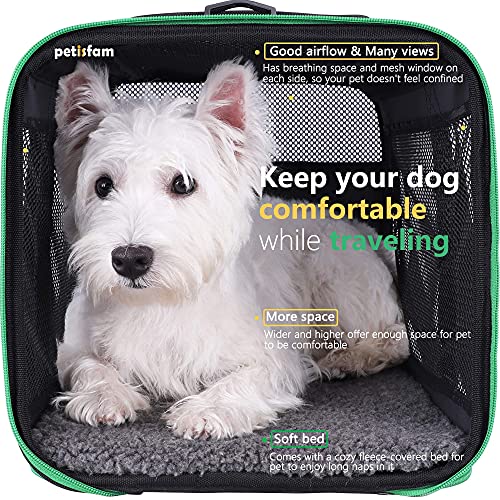 petisfam Soft Pet Carrier Bag for Easy Travel with Medium, Large Cats, 2 Kitties and Small Dogs. Easy to get Cat in. Easy Vet Visit. Easy Storage. Black w/Green Trim, L