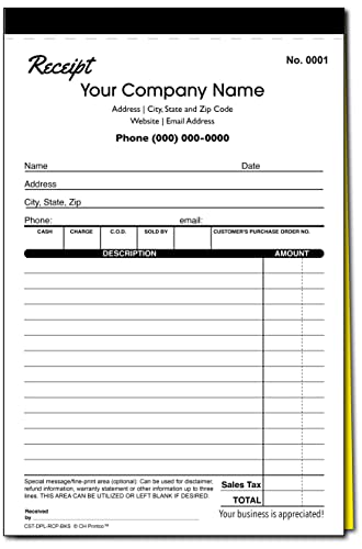 Custom Duplicate Receipt Books with Your Company Name. 2 Books (100 Sets) Numbered.