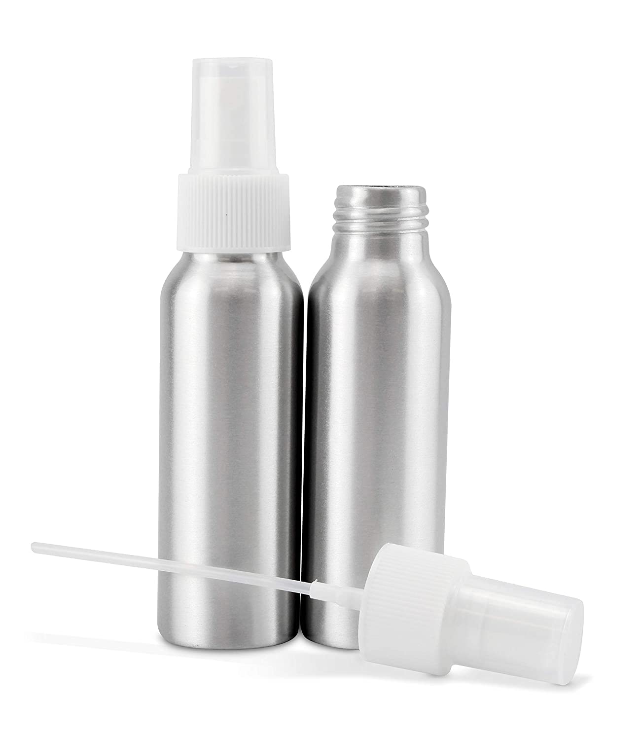 Cornucopia 2oz Aluminum Fine Mist Spray Bottles with Atomizer (6-Pack w/White Caps); Small Sprayers for Travel, Sterilization, Aromatherapy and Personal Care