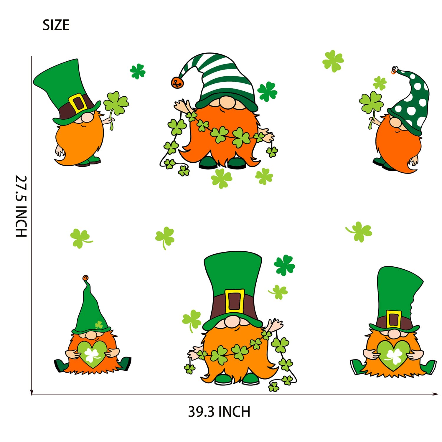 St. Patrick's Day Wall Decals Irish Shamrock Leprechaun Gnome Wall Stickers Removable Art Mural for Kids Room Nursery Bedroom Window Irish Party Supplies Home School Decor