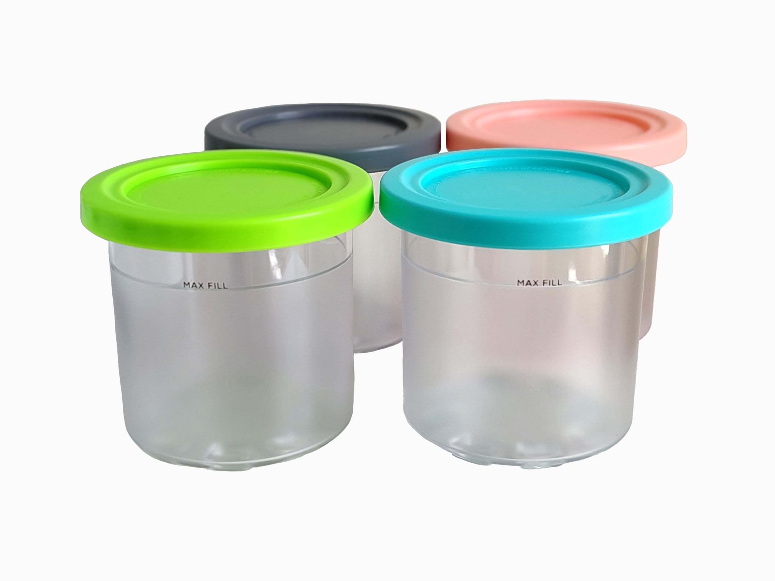 Containers Replacement for Ninja Creami Pints and Lids - 4 Pack, 16oz Cups Compatible with NC301 NC300 NC299AMZ Series Ice Cream Maker - Dishwasher Safe, Leak Proof Lids (Blue, Pink, Green, Grey)