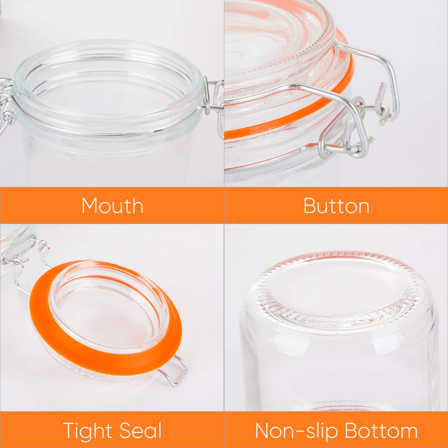Glass Jars With Airtight Lids,Encheng Mason Jars 8 oz,Glass Jars With Leak Proof Rubber Gasket 250ml,Storage Jars With Hinged Lid for Home and Kitchen,Glass Containers With Lids 12 Pack