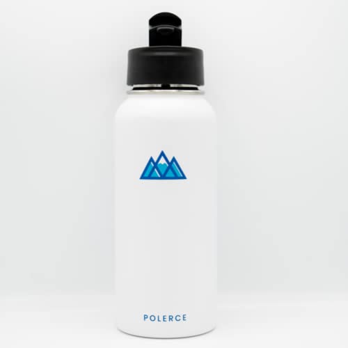 Vacuum Insulated Bottle with 3 Lids - Flex Straw Lid, Flex Lid, and Coffee Flip Lid - Stainless Steel Double Wall Thermally Insulated Flask - 5 Sizes - 5 Colors - by Polerce (32 Oz, White)