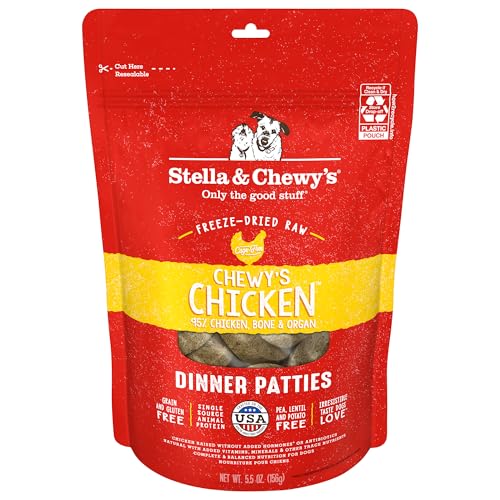 Stella & Chewy's Freeze Dried Raw Dinner Patties – Grain Free Dog Food, Protein Rich Chewy’s Chicken Recipe – 5.5 oz Bag