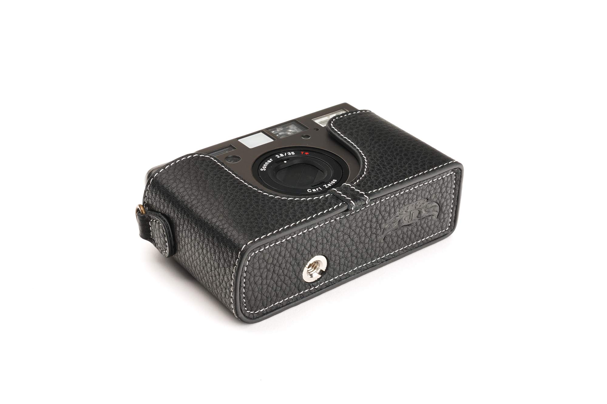 Contax T3 Case, BolinUS Handmade Genuine Real Leather Half Camera Case Bag Cover for Contax T3 Camera with Hand Strap (Black)