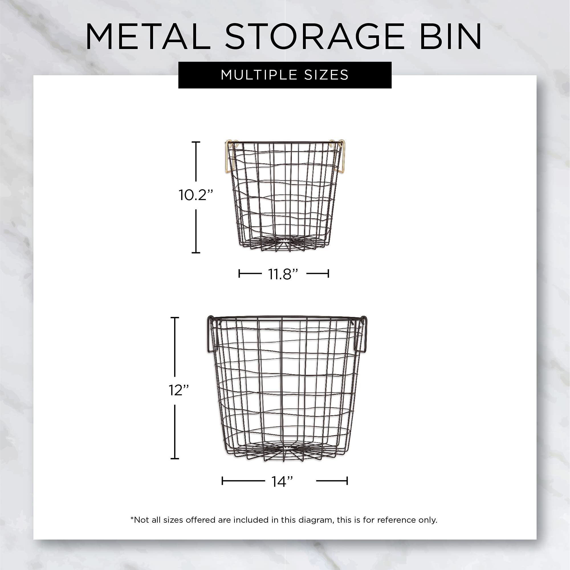 DII Metal Wire Mesh Stackable Utility Storage Bin, Small Round, 12x12x10, Black/Gold