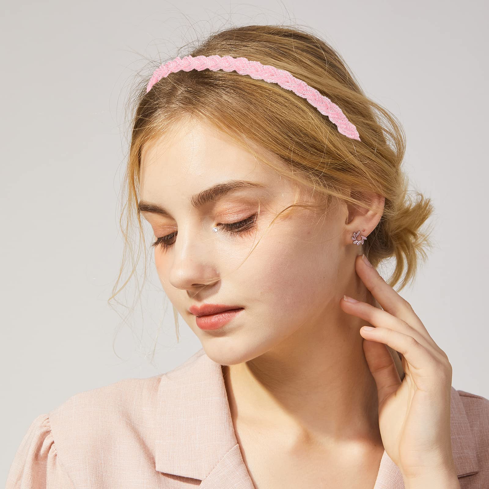 Drnytunk Women's Pearl Floral Padded Wide Bandana Headbands, Vintage Hair Accessories, Pink