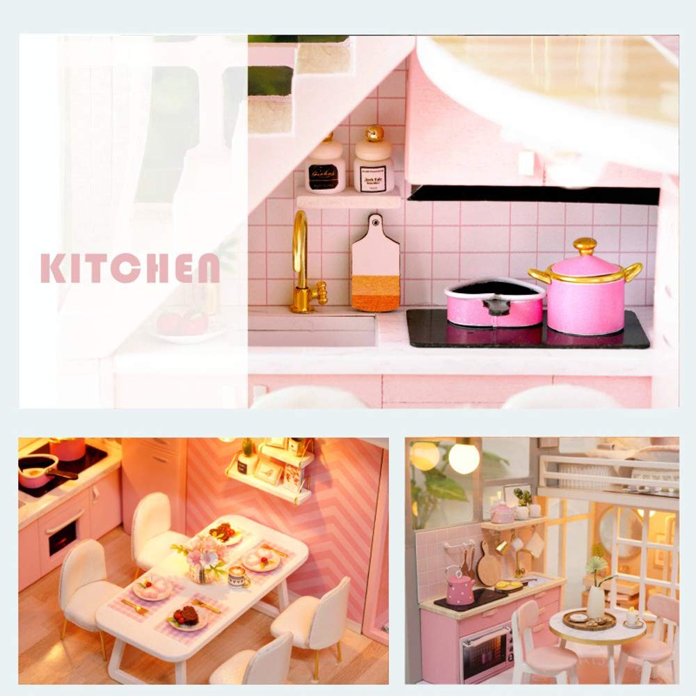 CUTEBEE Dollhouse Miniature with Furniture, DIY Dollhouse Kit Plus Dust Proof and Music Movement, 1:24 Scale Creative Room Idea (DREAM ANGELS)