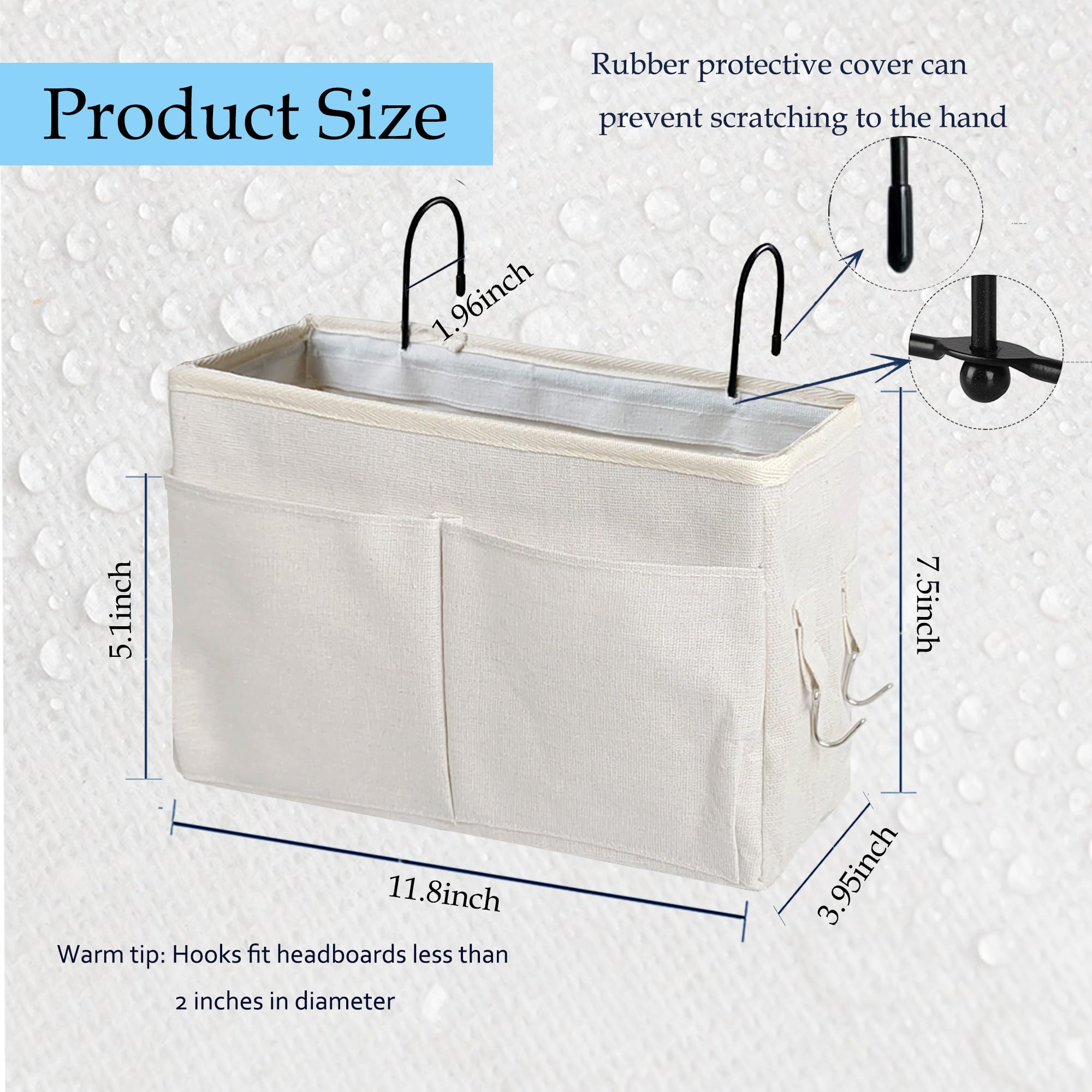 Someteth Bedside Hanging Storage Basket Multi-Function Organizer Caddy for Bunk and Hospital Beds Dorm Rooms Bed Rails, Can be Placed Glasses Books Mobile Phones Keys(White 2pcs)