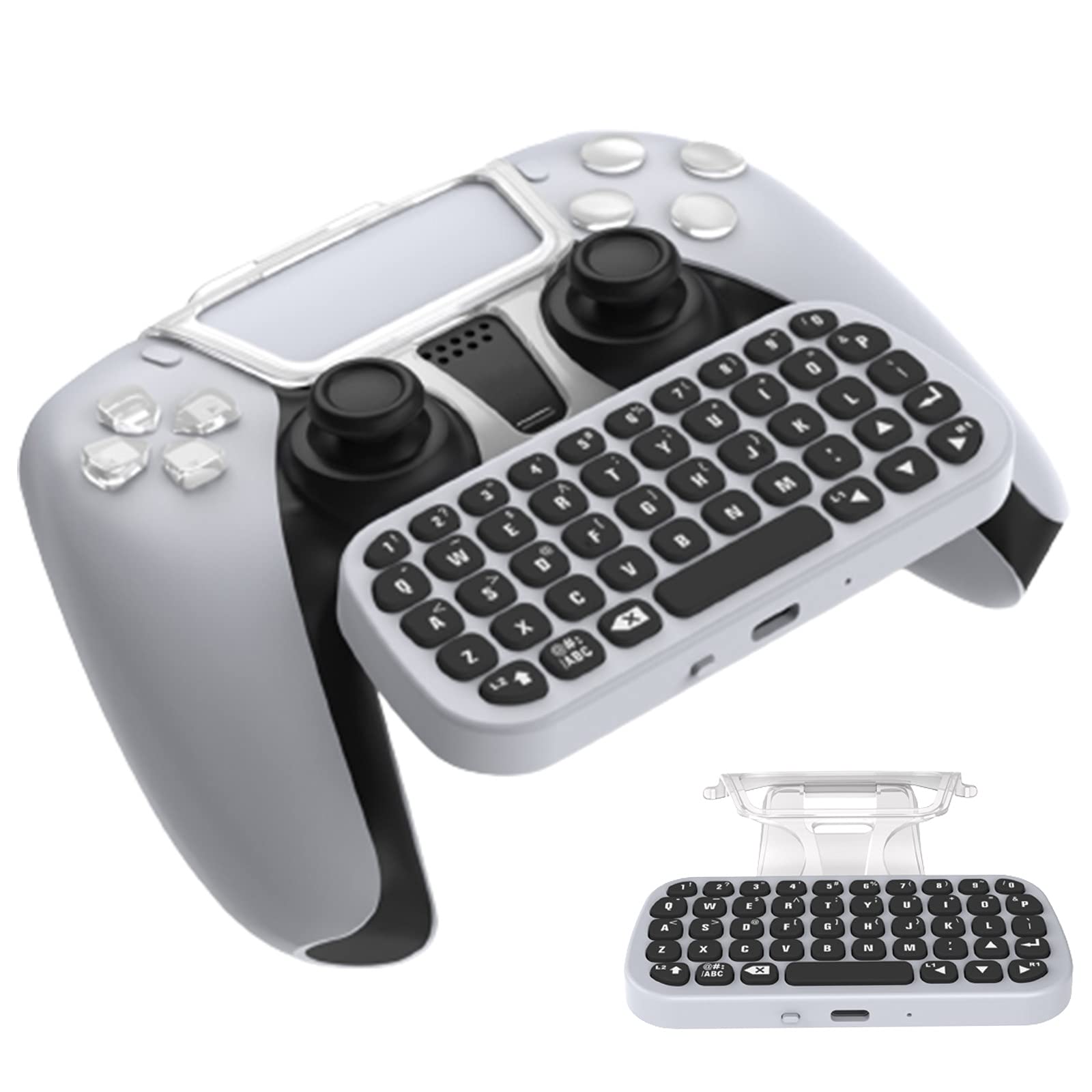 Controller Keyboard for PS5, Joso Wireless Chatpad, Bluetooth 5.0 Connect, Mini Keyboard/Gaming Keyboard for PS5 Accessories, No Input Delay, Play 30 Hours - White