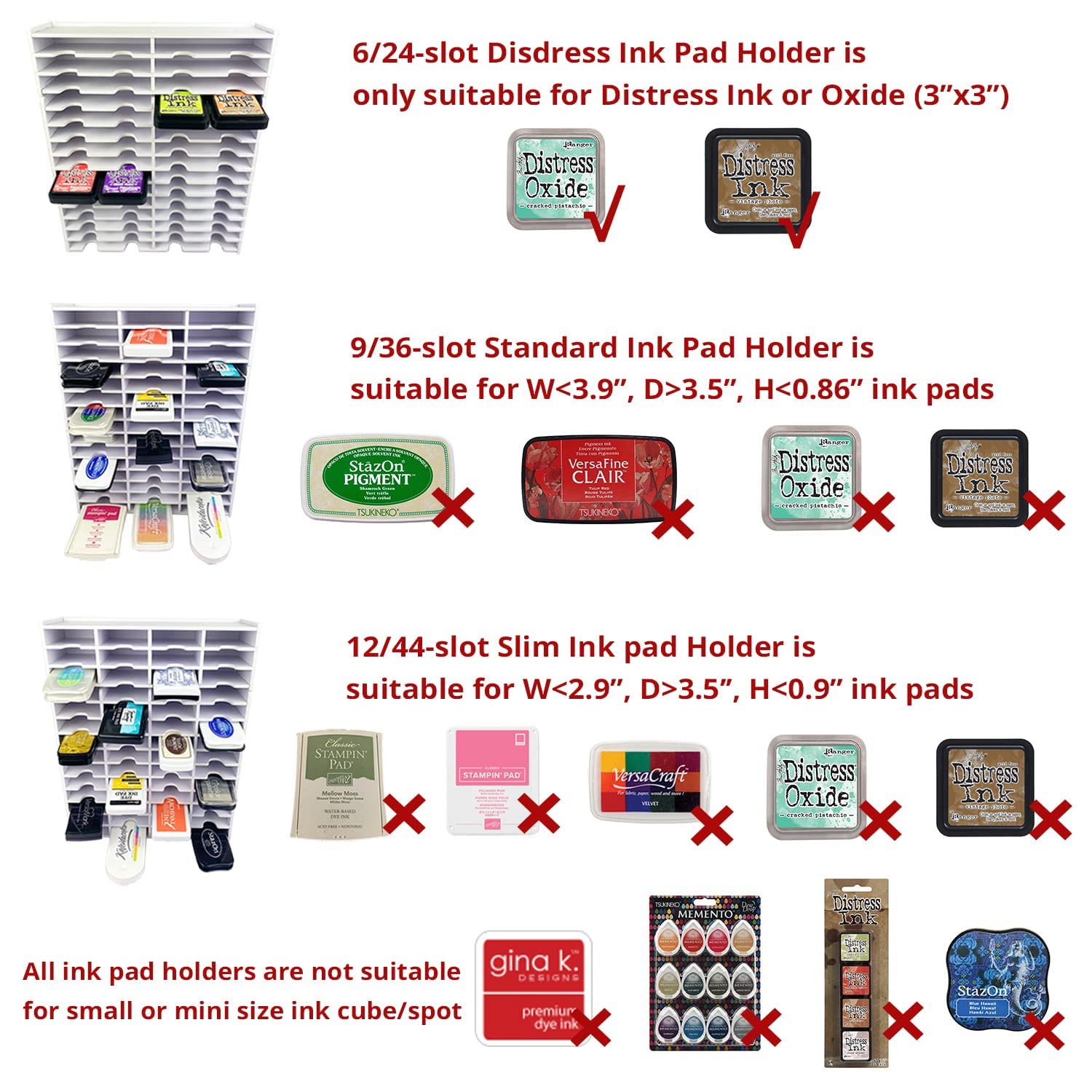 Sanfurney 36 Slots Ink Pad Holder and Stamp Pad Storage Organizer for Stampin Up or Ranger Ink Pads Diamond Painting Tray Rack for Crafts Supply, Stackable Wall Mount