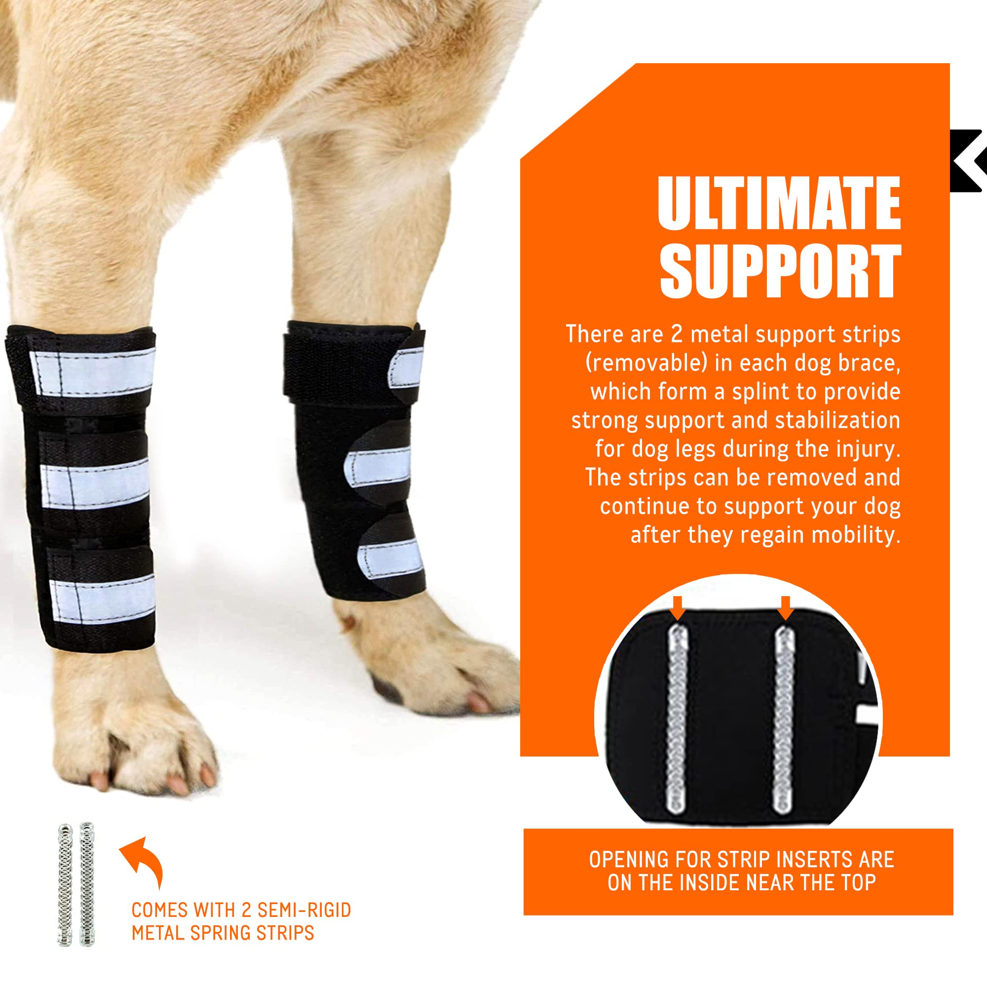 NeoAlly- Front Leg Brace for Dogs & Cats, Dog Leg Brace with Metal Spring Inserts, Dog Leg Sleeve for Carpal Support, Dog Leg Sleeve with Reflective Straps, L/XL, Pair