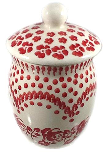 Small Lidded Jar My Valentine Red White 3/4 Cup Polish Pottery