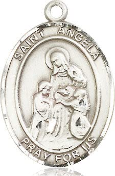 Extel Large Oval Pewter St. Angela Merici Medal, Made in USA