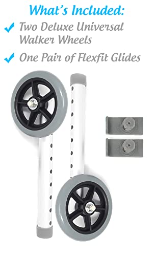 Universal Walker Wheel Kit: 5 Inch Sport Wheels and Flexfit Ski Glides (Gray)