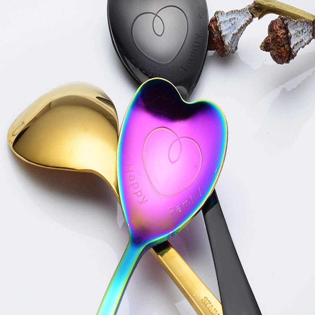 Stainless Steel Spoon Set 7 Pack, Heart Shaped Spoons, Coffee spoon,Dessert Spoon, Ice Cream Spoons, tea spoons,Love spoon, Cute holiday gift (Rose gold, 7)
