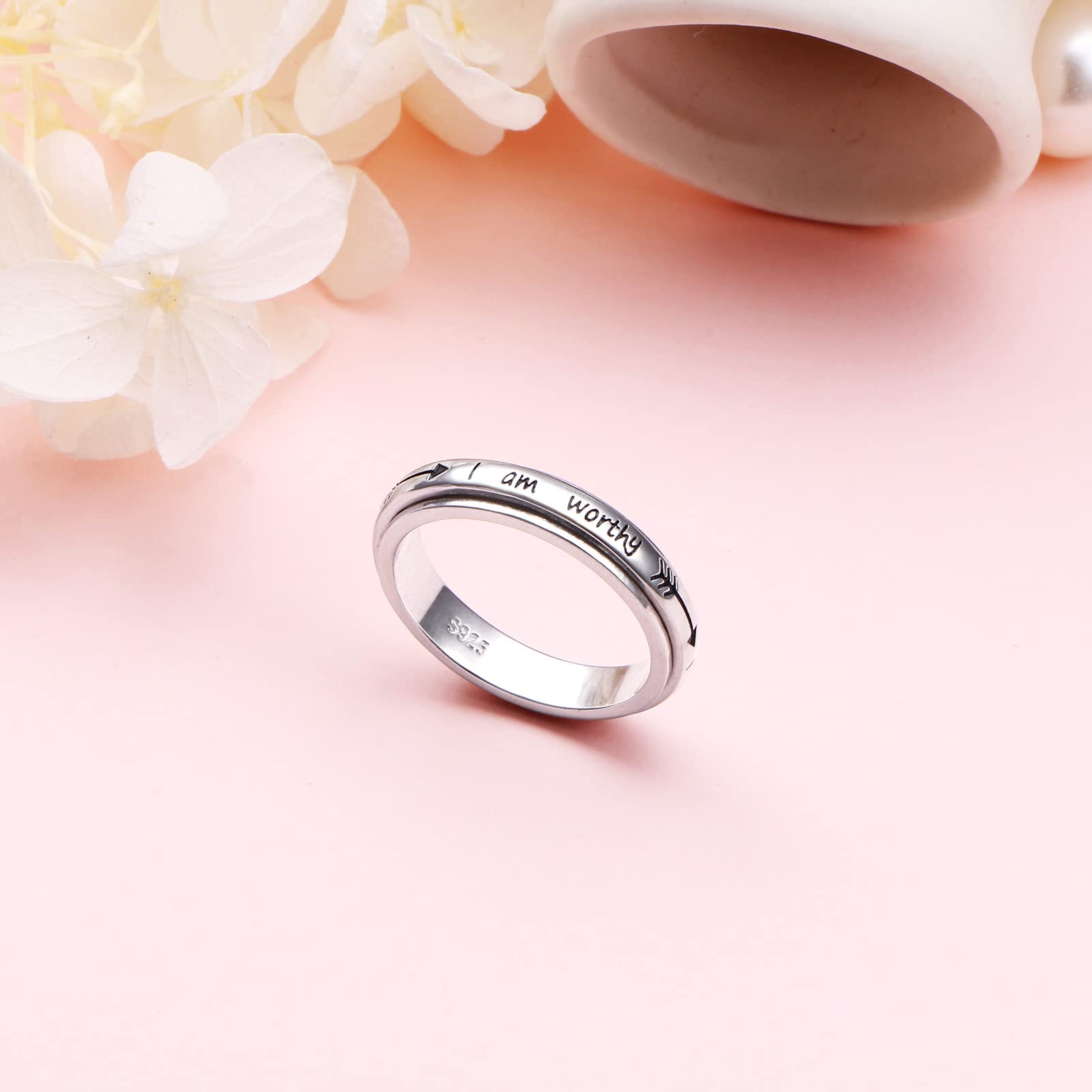 DAOCHONG S925 Sterling Silver Spinner Fidget Anxiety Worry Relieving Boredom ADHD Autism Band Relief Rings Inspirational