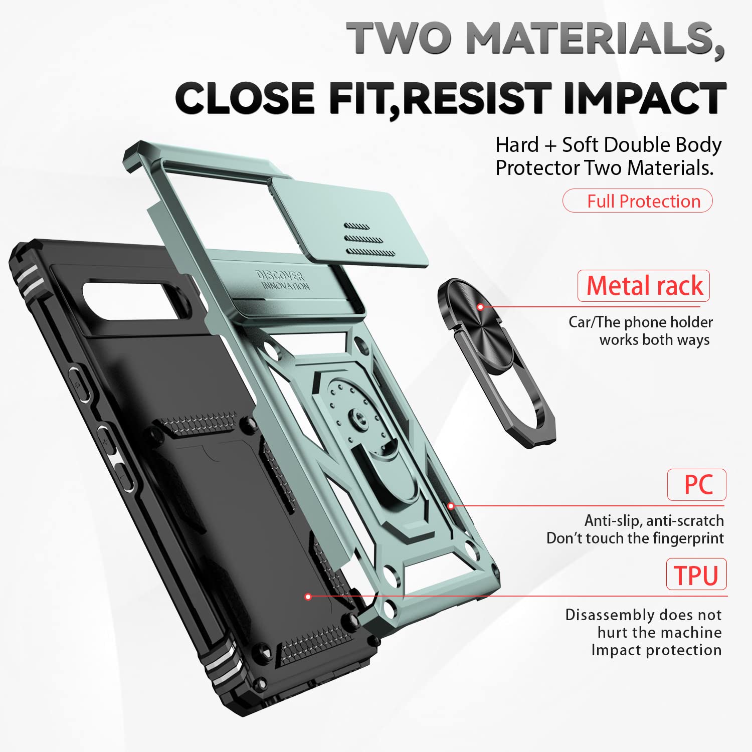 Compatible with Google Pixel 7 Case with HD Screen Protector [2 Packs] and Slide Camera Protection Cover,Military Grade Shockproof Heavy Duty Protective Phone Case for Google 7 2022 Green