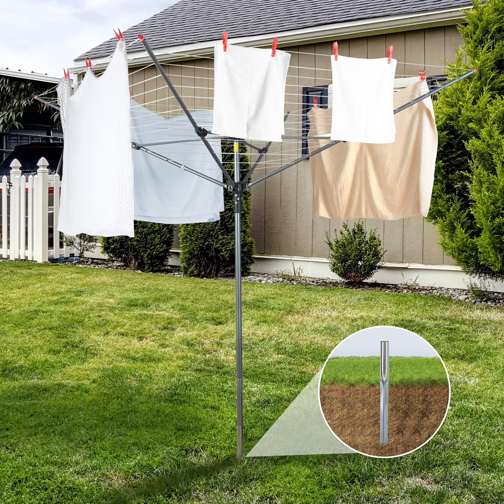 STO STO Umbrella Clothesline for Laundry, 4-Arm 12 Lines with 164 Feet Drying Space, Steel Frame, Adjustable Height, Outdoor Umbrella Rotary Drying Rack, Collapsible Clothes Drying Rack for Backyard