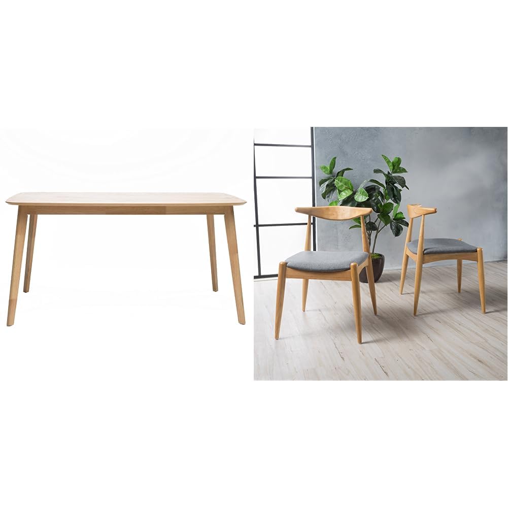 Christopher Knight Home Nyala Wood Dining Table, Natural Oak Finish & Francie Fabric with Oak Finish Dining Chairs, 2-Pcs Set, Grey/Oak