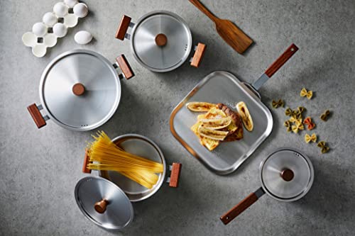 Dr.HOWS Warmwood Nonstick Pot 7 inch with Lid - Small Kitchen Stainless Steel Pot with Wooden Handles - Lightweight Pot For Induction, Ceramic, Electric, Halogen and Gas Cooktops