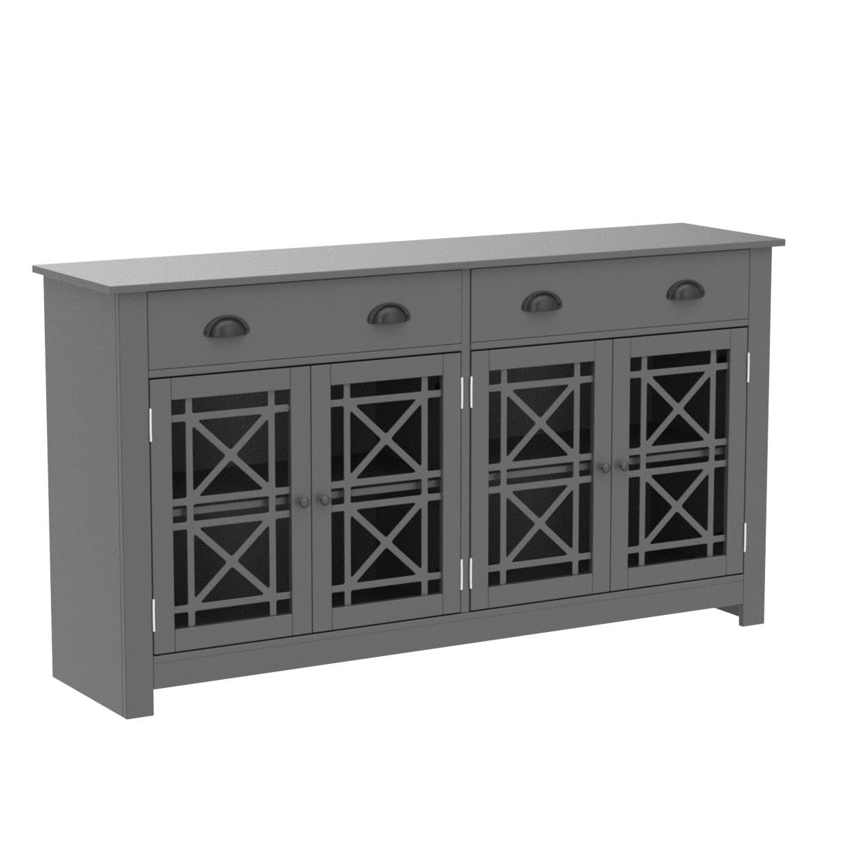 Cozy Castle Modern Buffet Cabinet with Drawers, Wood Sideboard Buffet Cabinet with 4 Acrylic Glass Doors, Freestanding Bar Cabinet, White