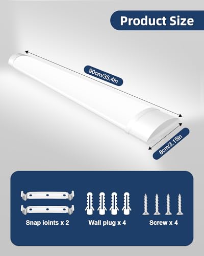 Sararoom 3ft LED Shop Light Fixture 30W LED Tube Light, 3600lm, 4000K Neutral White, 90cm 35.4inch LED Garage Closet Light Ceiling Light for Office Home Basement, No Plug, No Ground Wire