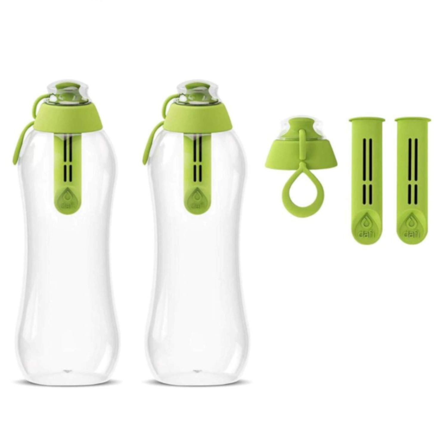 Dafi Filtering Water Bottles Kid Size 10 fl oz + 2-Pack Filters + 1 Cap Green Made In Europe BPA-Free