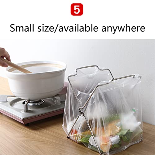 MEELYHOME Stainless Steel Garbage Bag Shelf Home Kitchen Countertop Folding Trash Bag Holder Organizer Dishcloth Towel Rack Garbage Bag Stand