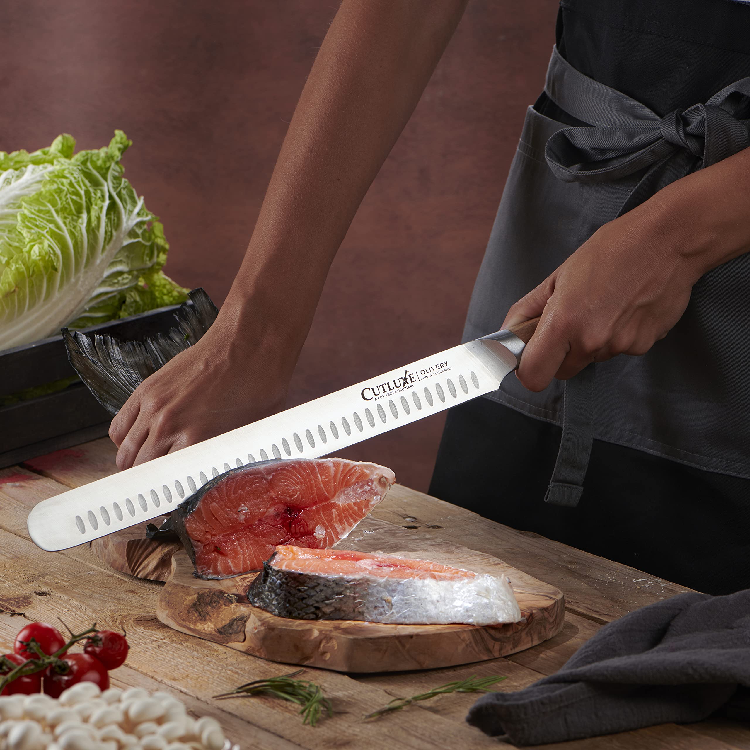 CUTLUXE Slicing Carving Knife – 12" Brisket Knife, Razor Sharp Meat and BBQ Knife – Swedish Sandvik 14C28N Steel Blade – Full Tang & Ergonomic Handle Design – Olivery Series