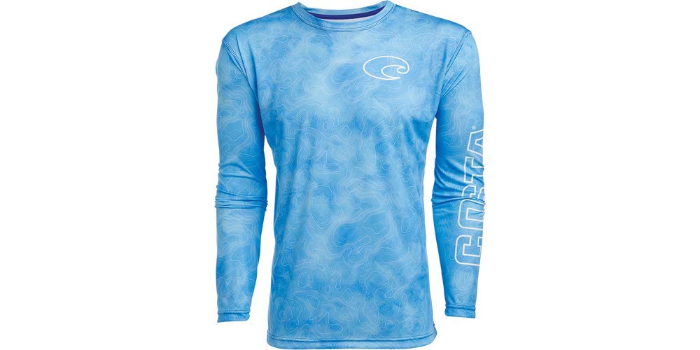 Costa Del Mar Men's Tech Topographic Performance Long Sleeve Shirt, Blue, X-Large