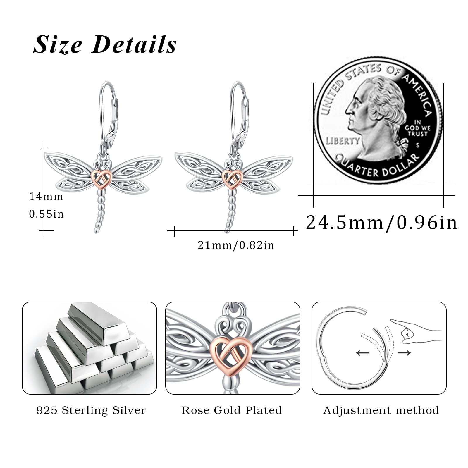 Dragonfly Dangling Earrings Sterling Silver Celtic Drop Dangle Earrings Dragonfly Jewelry for Women Dragonfly Leverback Earrings Dragonfly Dangling Earrings Gifts