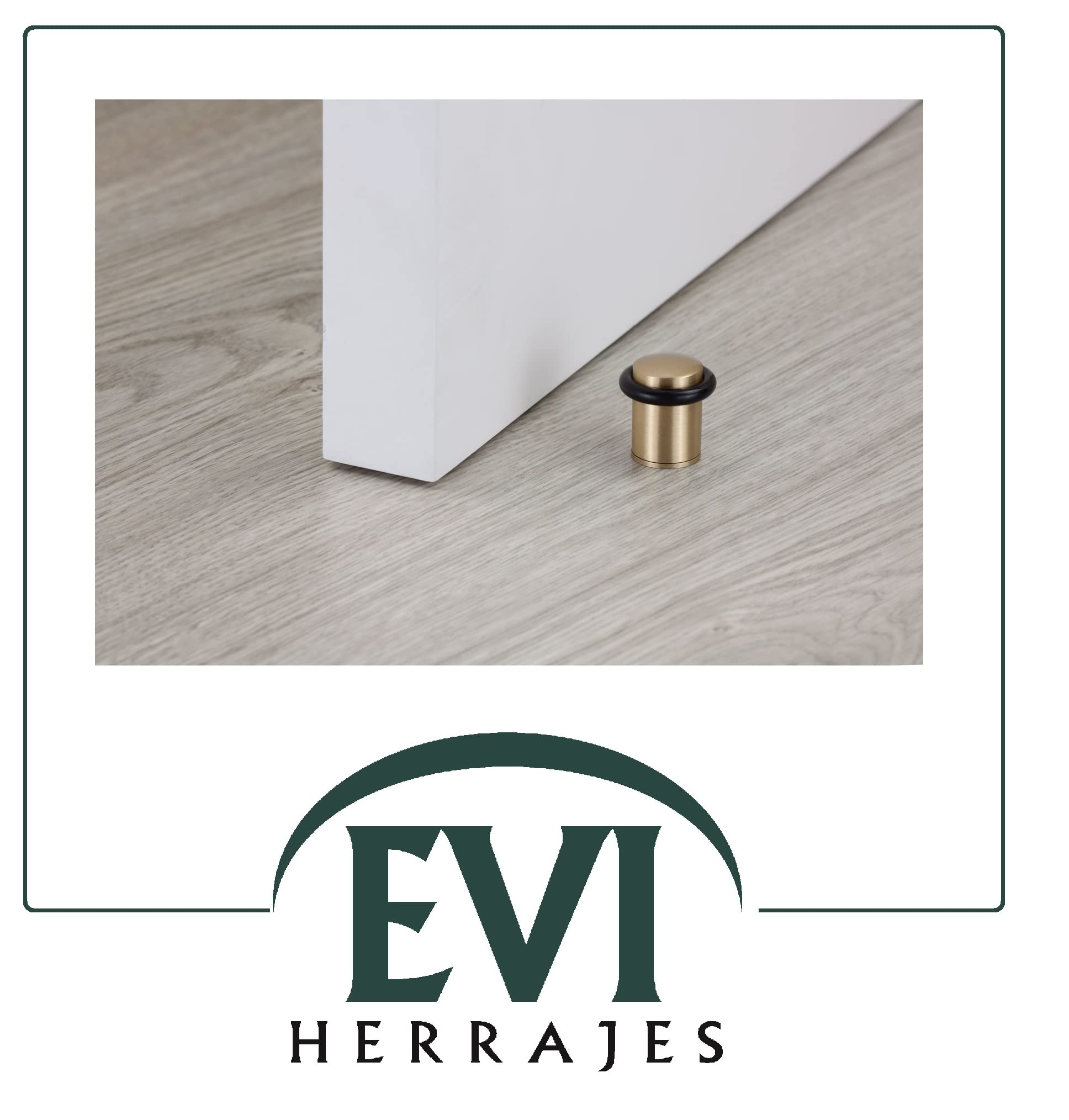 EVI | Doorstop | 1.06'' X 1.15'' | Threaded Base | Natural Silicone Black Rubber | Brass Matte Finished | Includes Strips + Fastening Anchor | 2X Mod. I-108