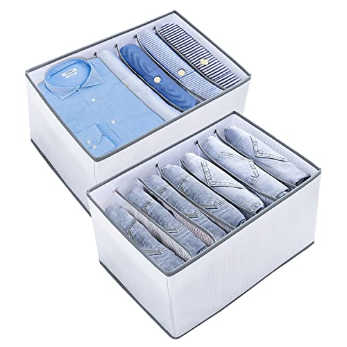 YouClean YouCleanBEE Foldable 2PCS Wardrobe Clothes Organizer 7 Grids Clothing for Folded - Storage box Shirts, Pants, Trousers, Skirts, Bra & Sweaters Replacement White with Gray