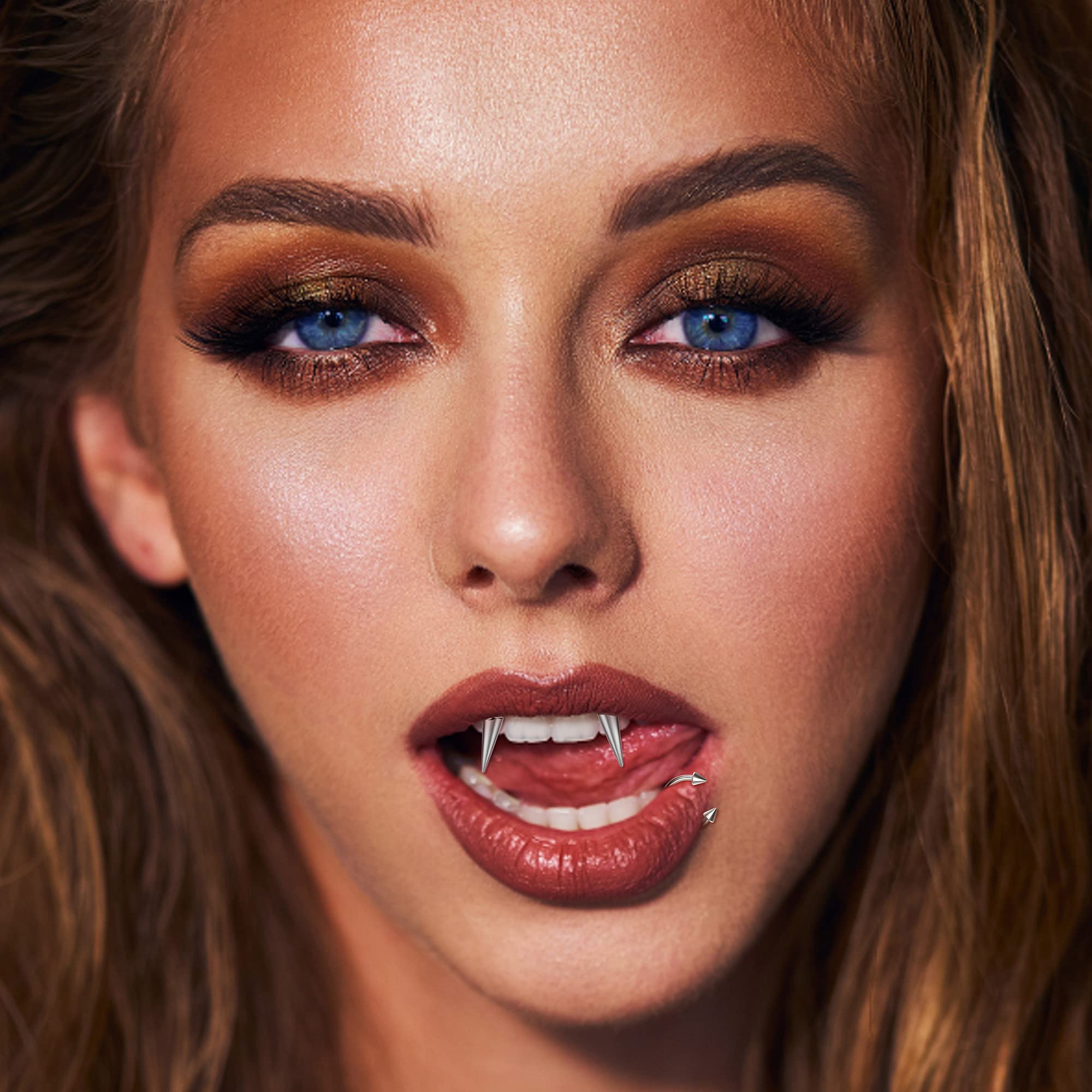 Drperfect Smiley Piercing Jewelry for Mouth 16G Silver Rose Gold Black Rainbow Blue Vampire Smiley Piercing Fangs Cute Teeth Smiley Jewelry