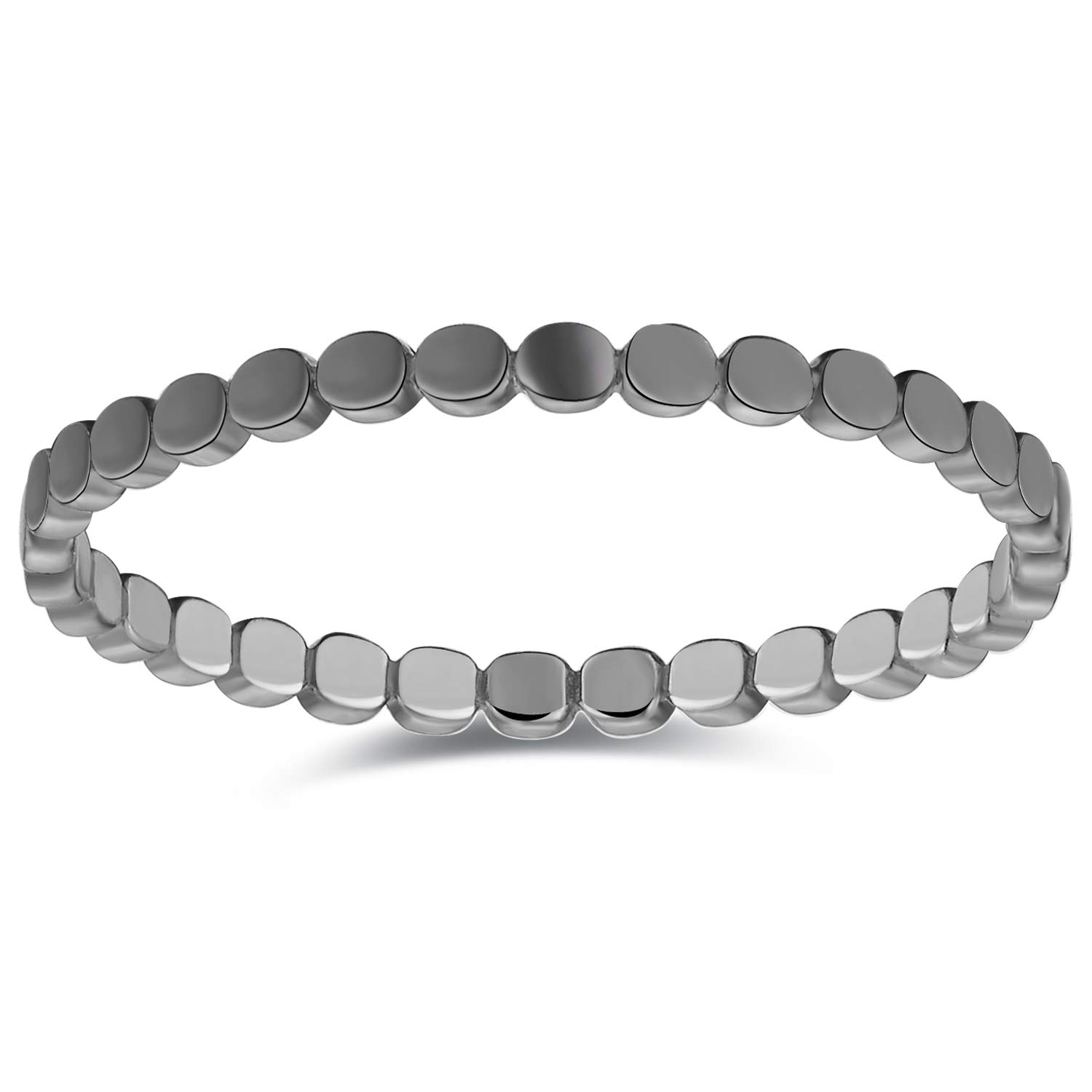 DELLA MODA Beaded Skinny Stacking Rings | Tiny Dots Wedding Band | Hypoallergenic .925 Sterling Silver Core w/Gunmetal Coating - Size 8