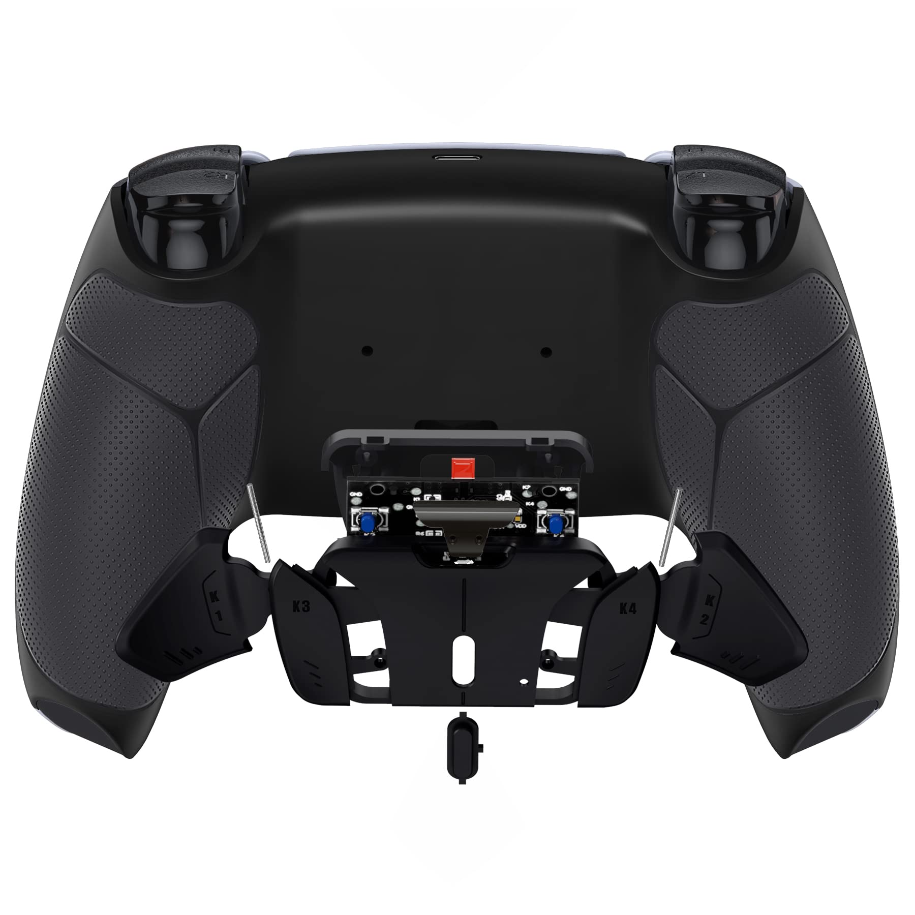 eXtremeRate Black Rubberized Grip Programable RISE4 Remap Kit for PS5 Controller BDM 010 & BDM 020, Upgrade Board & Redesigned Back Shell & 4 Back Buttons for PS5 Controller - Controller NOT Included