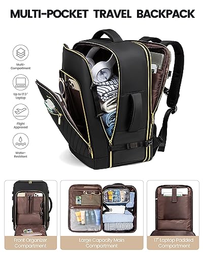 LOVEVOOK Travel Backpack,Carry On Backpack Flight Approved with Toiletry Bag,Expandable Large Laptop Backpack Women Waterproof Backpack Fit 17.3 Inch with USB Charging Port Shoes Compartment