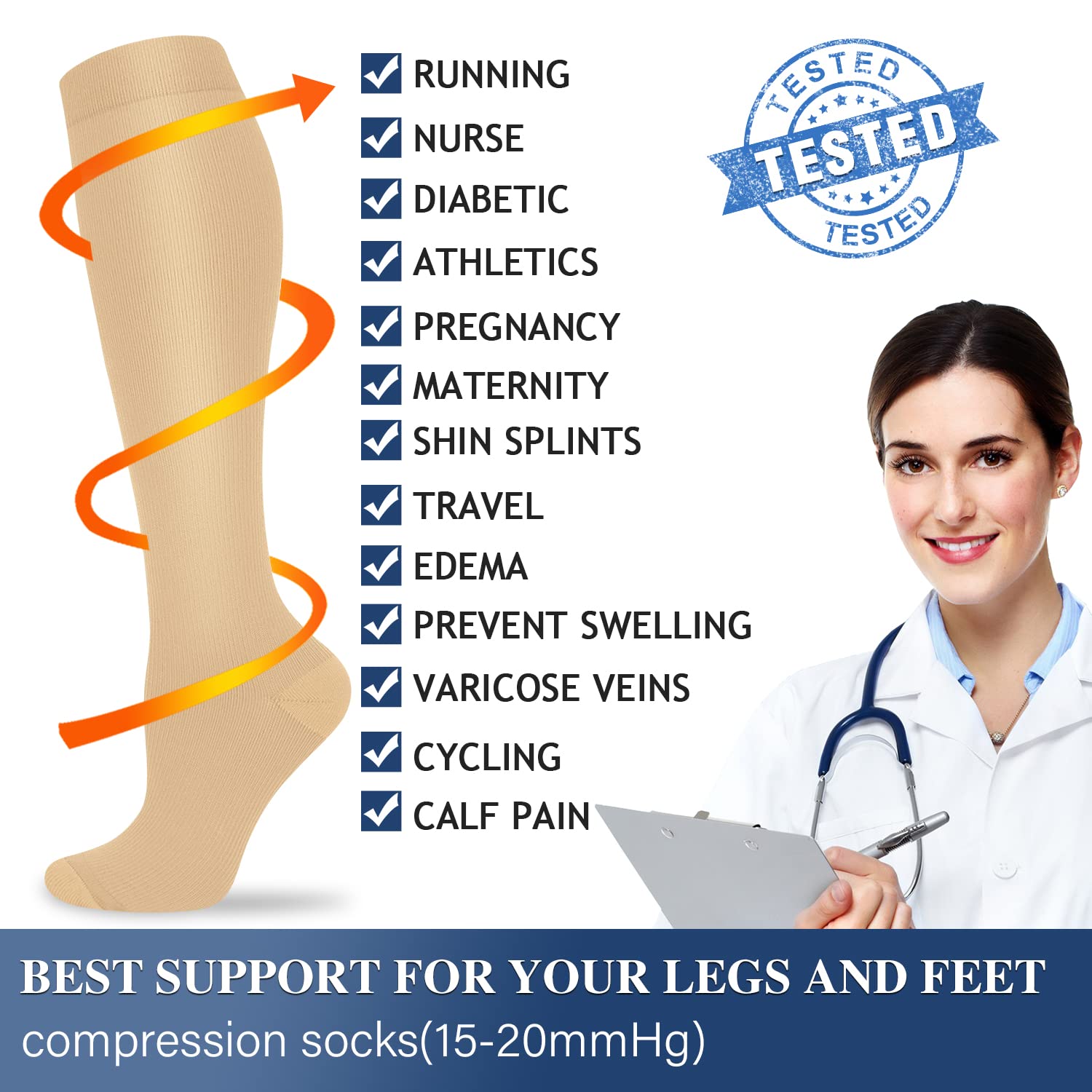 Compression Socks for Women and Men Circulation (3 Pairs) - Best for Nursing,Running,Travel Knee High Socks