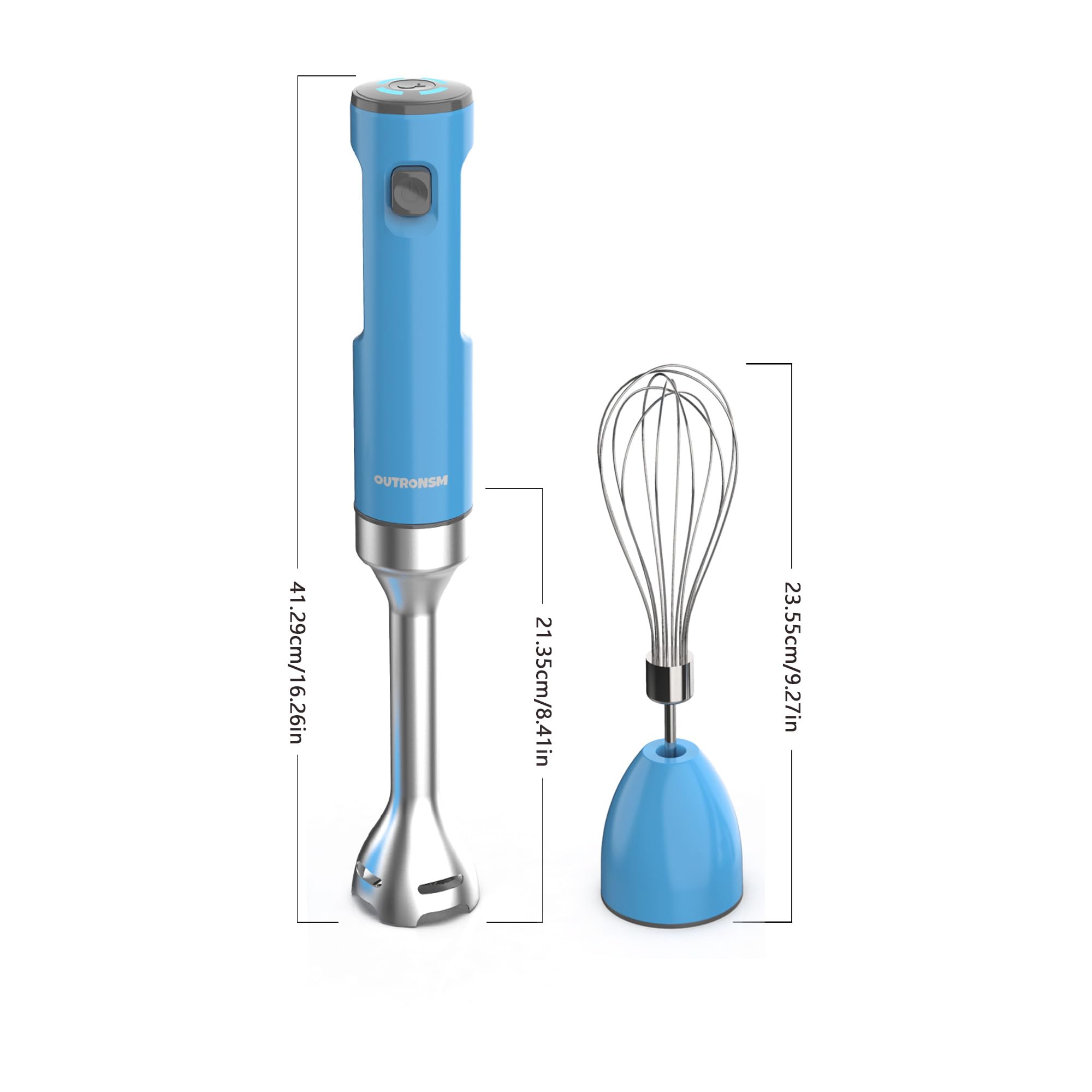 Cordless Hand Blender, OUTRONSM Immersion Blender Handheld Rechargeable, with Charging Cable, Egg Whisk, for Smoothies, Milkshakes, Hummus and Soups β Blue