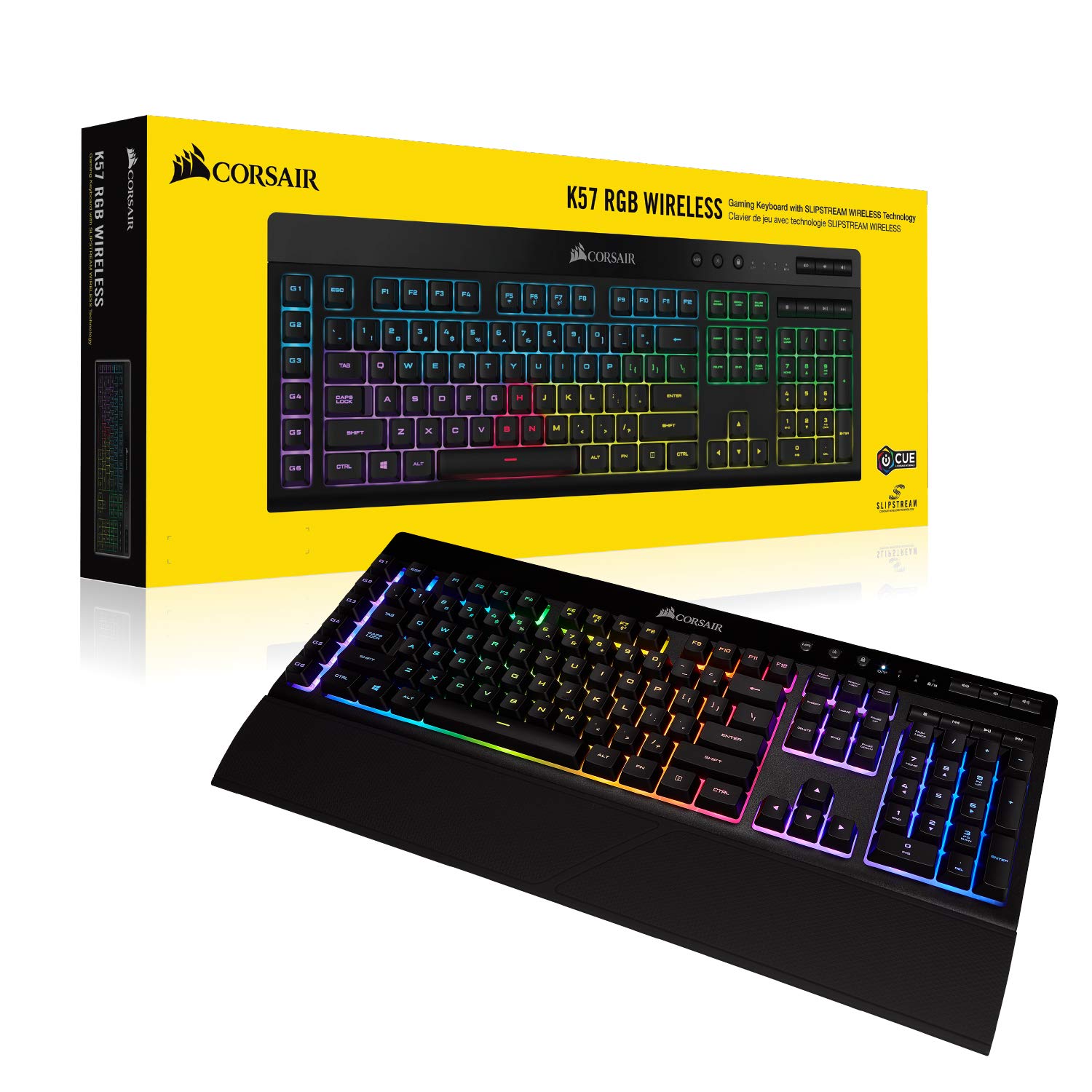 CORSAIR K57 RGB Wireless Gaming Keyboard - <1ms response time with Slipstream Wireless - Connect with USB dongle, Bluetooth or wired - Individually Backlit RGB Keys, Black