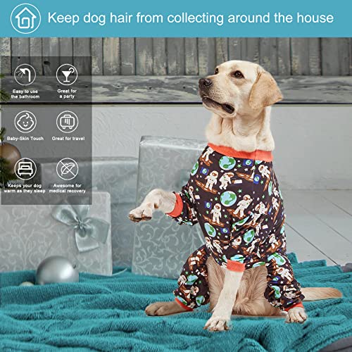 LovinPet Dog Shirt/Dog Onesie XL/Dog Sun Shield Shirt/Space Astronauts Black Print/Lightweight Pullover, Large Puppy PJ's/Full Coverage Dog PJ's/XL