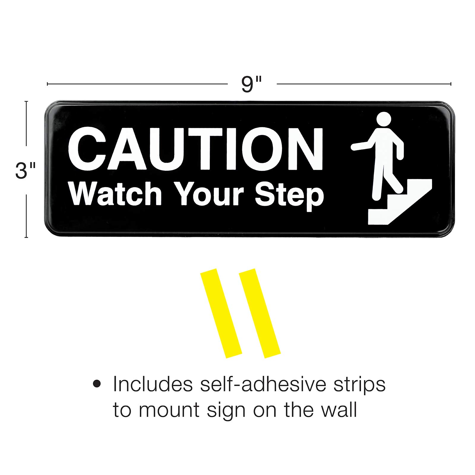Excello Global Products Caution Watch Your Step Sign: for Business Restaurants Offices Indoor Outdoor Use Easy to Mount Informative Plastic Sign with Symbols 9β x 3β, Pack of 3 (Black)
