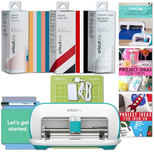 Cricut Joy Machine with Smart Iron-On, Smart Vinyl Sample Packs and Transfer Tape Bundle - Portable DIY Decal and T-Shirt Maker, Smart Compact Tool for Customized Crafts, Cards and Home Decor Projects