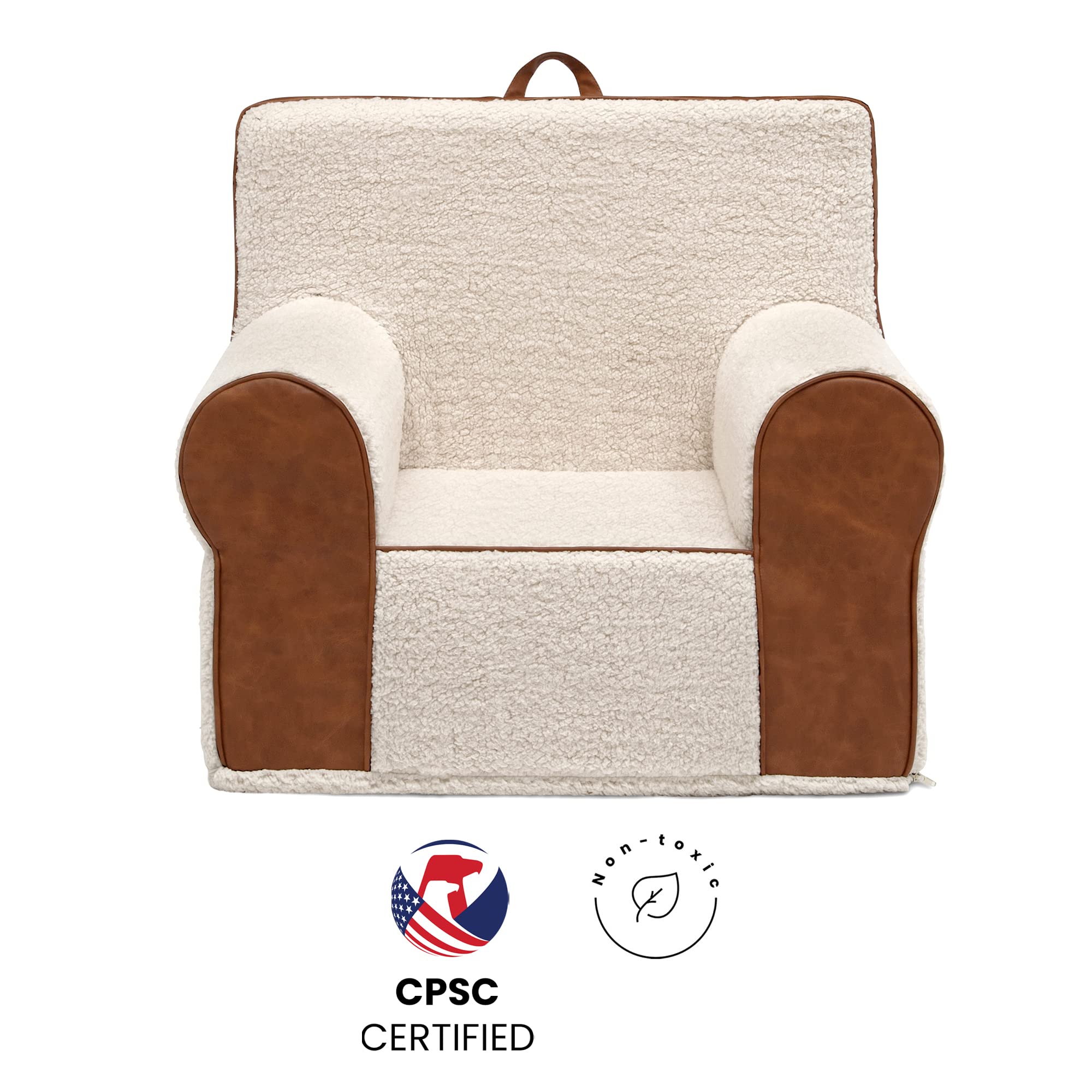 Delta Children Deluxe Cozee Chair, Cream Sherpa/Faux Leather